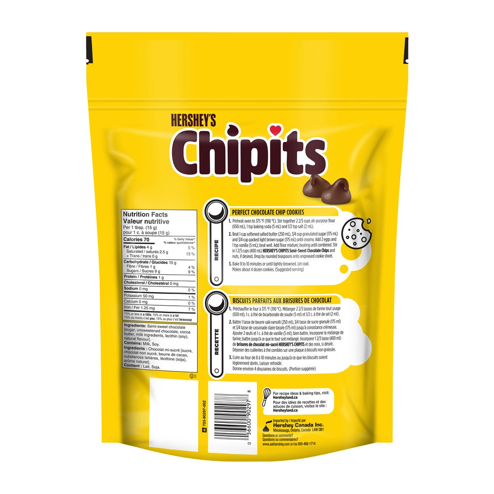 HERSHEY S CHIPITS Pure Semi Sweet Chocolate Chips 1 6kg Bag HERSHEY S CHIPITS Pure Semi Sweet Chocolate Chips 1 6kg Bag